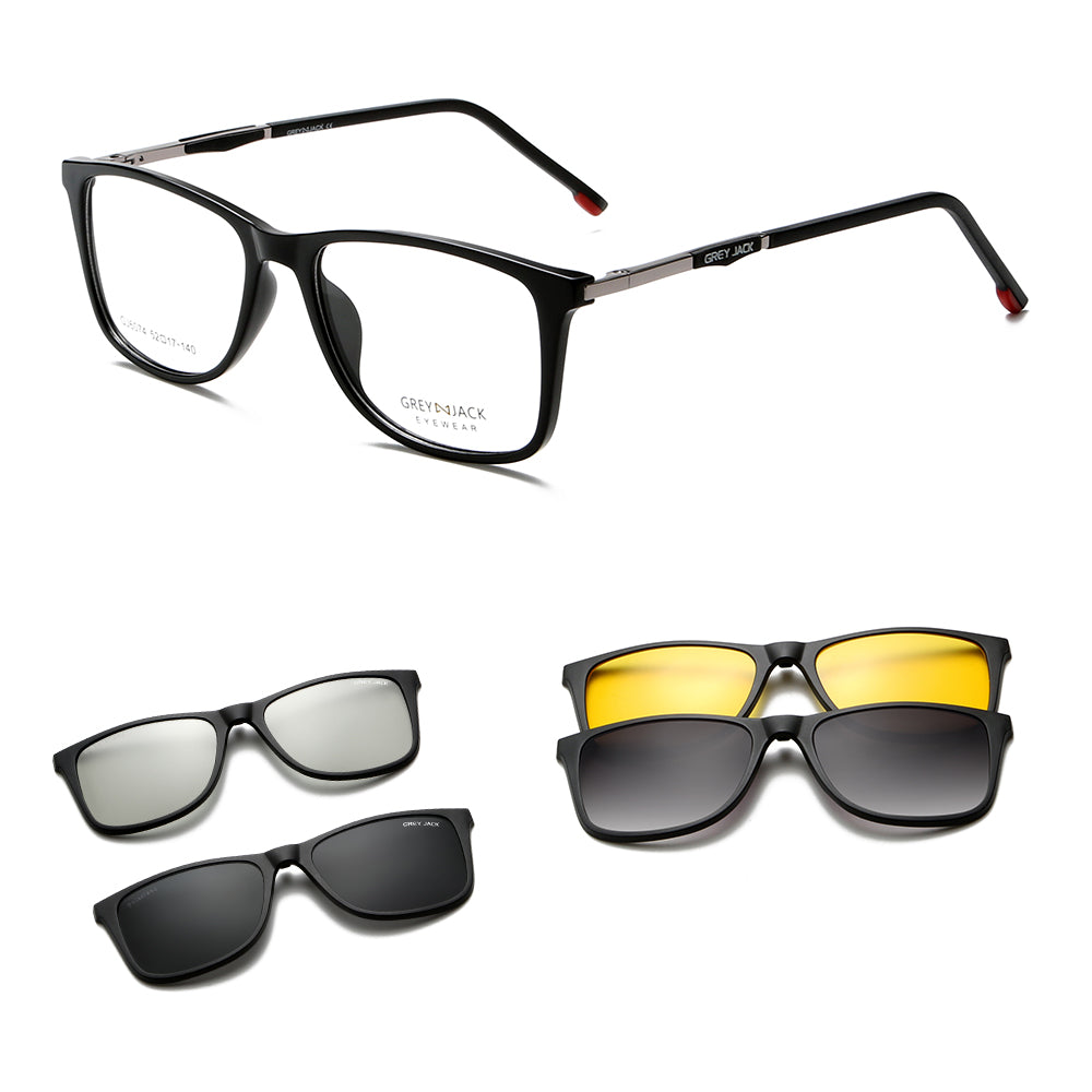 GREY JACK Rectangle 3D Clip On Glasses 4PCS TR90 Spectacle Frame 6074 ...